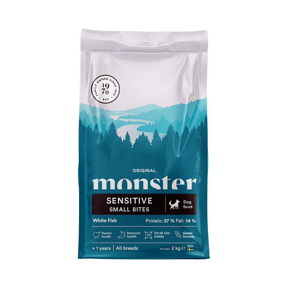 Køb Monster Dog Original Sensitive Hvid Fisk Små Bidder | Tinybuddy